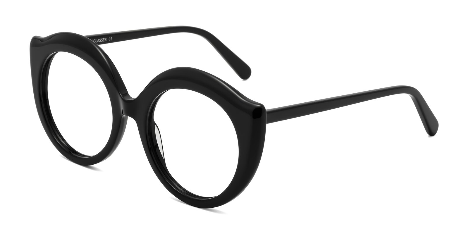 Black Oversized Acetate Round Eyeglasses - Ring