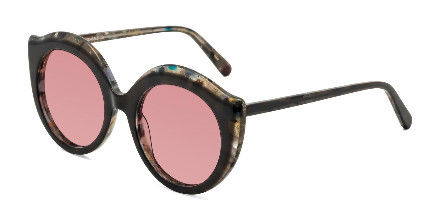 Dark Gray Oversized Acetate Round Tinted Sunglasses with Medium Garnet ...