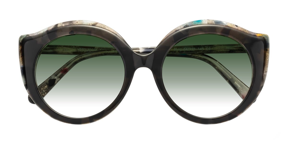 Caramel Geek-Chic Oversized Round Gradient Sunglasses with Green ...