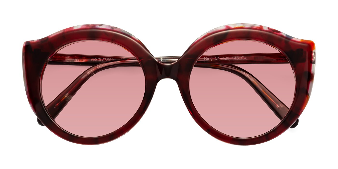 Wine Oversized Cat-Eye Round Tinted Sunglasses with Medium Garnet ...