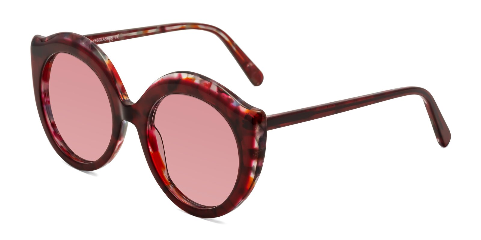 Wine Oversized Cat-Eye Round Tinted Sunglasses with Medium Garnet ...