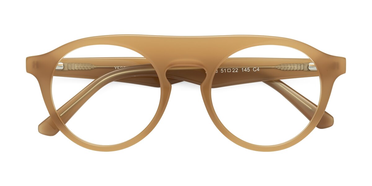Caramel Browline Hipster Round Eyeglasses - Band