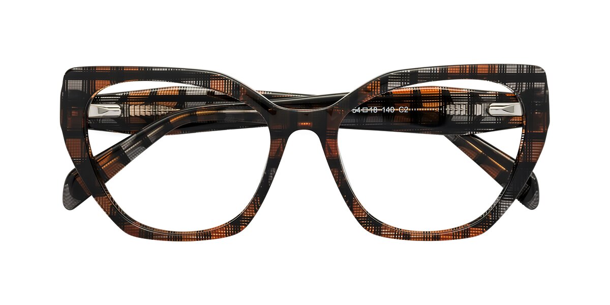 Brown Grid Hipster Cat-Eye Geometric Eyeglasses - Tilton