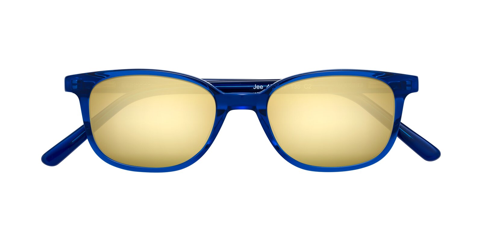 Navy Blue Classic Low Bridge Fit Rectangle Mirrored Sunglasses with ...