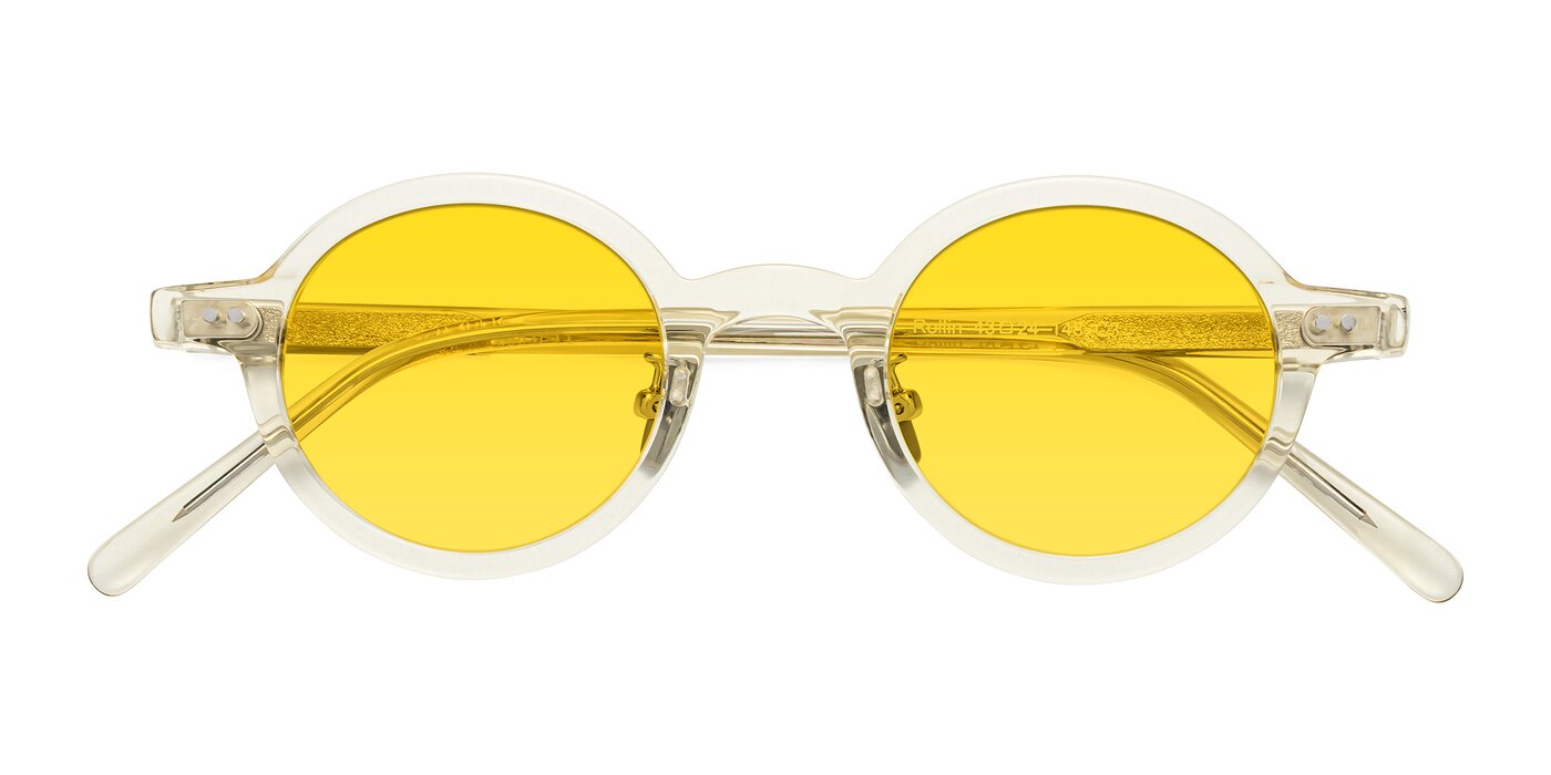 Transparent Yellow Narrow Retro-Vintage Round Tinted Sunglasses with ...