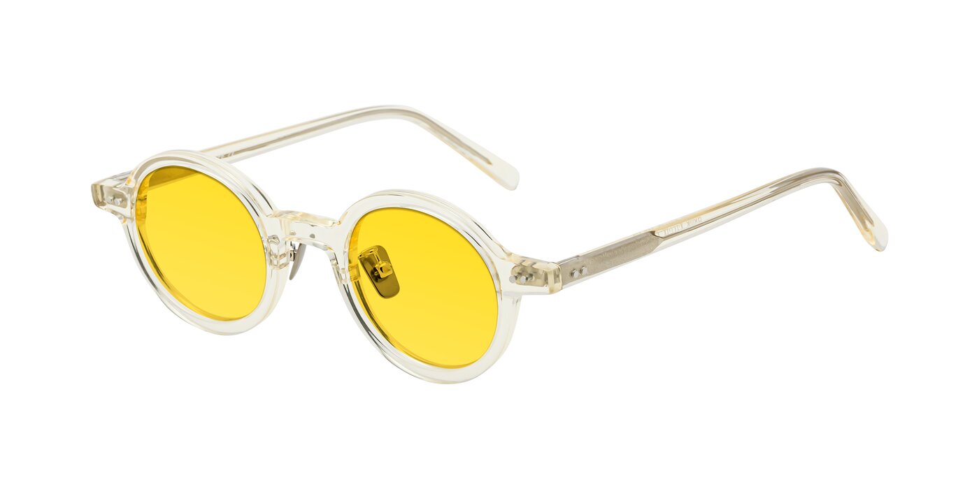 Transparent Yellow Narrow Retro-Vintage Round Tinted Sunglasses with ...