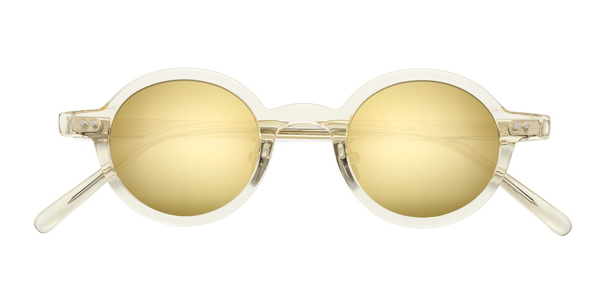 Clear Retro-Vintage Low Bridge Fit Round Mirrored Sunglasses with Pink ...