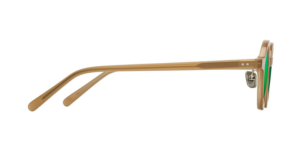 Caramel Narrow Retro-Vintage Round Mirrored Sunglasses with Green ...