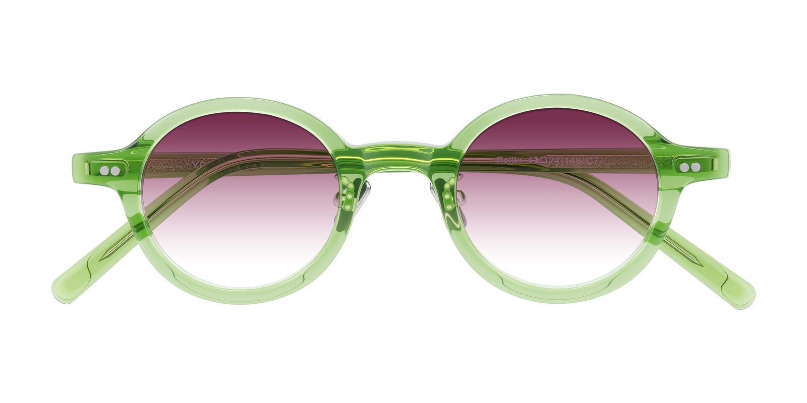 Transparent Green Narrow Retro-Vintage Round Gradient Sunglasses with ...