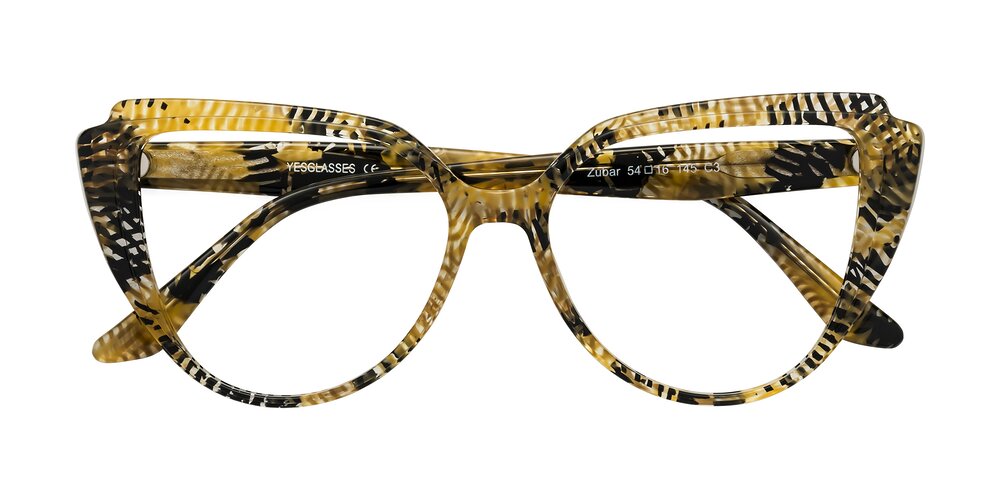 Yellow Snake Print Geek-Chic Acetate Butterfly Eyeglasses - Zubar