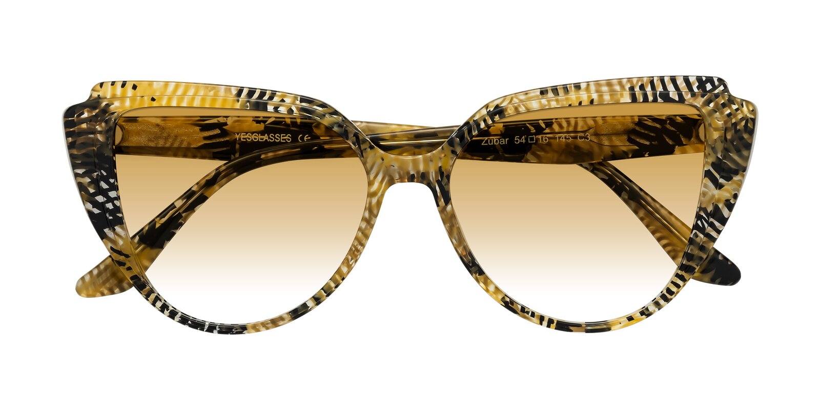 Yellow Snake Print Geek-Chic Acetate Butterfly Gradient Sunglasses with ...