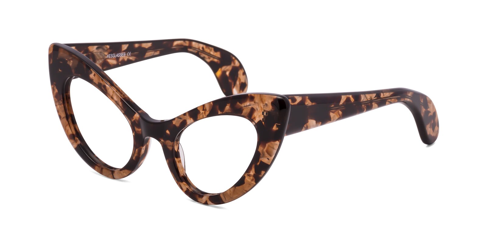 Translucent Brown Tortoise Thick Retro-Vintage Cat-Eye Eyeglasses - Khalid