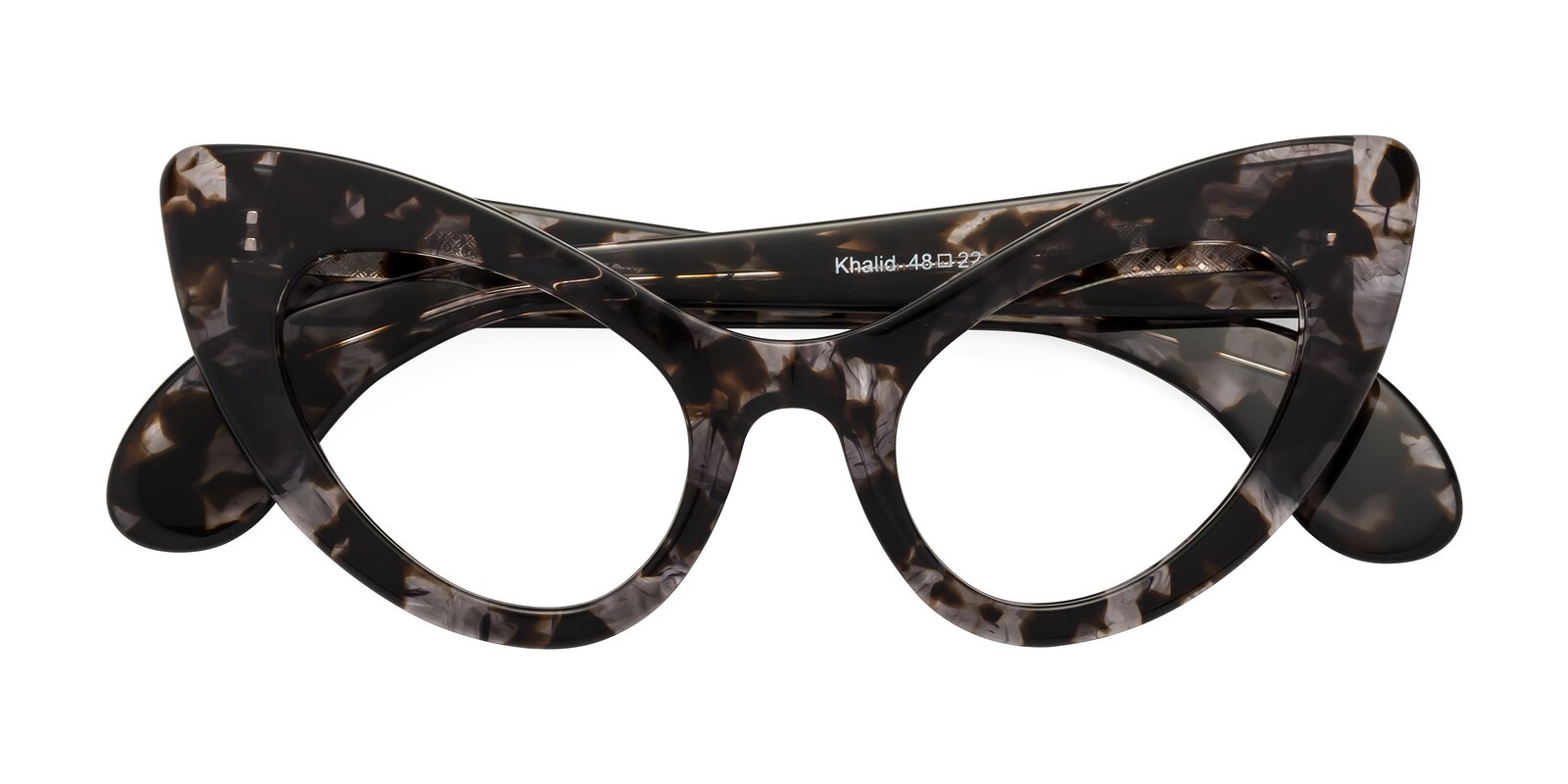 Translucent Gray Tortoise Thick Retro-Vintage Cat-Eye Eyeglasses - Khalid