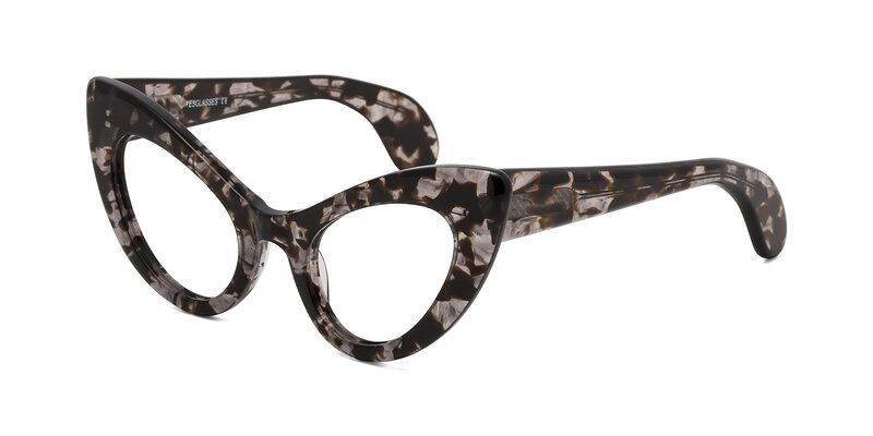Translucent Gray Tortoise Thick Retro-Vintage Cat-Eye Eyeglasses - Khalid
