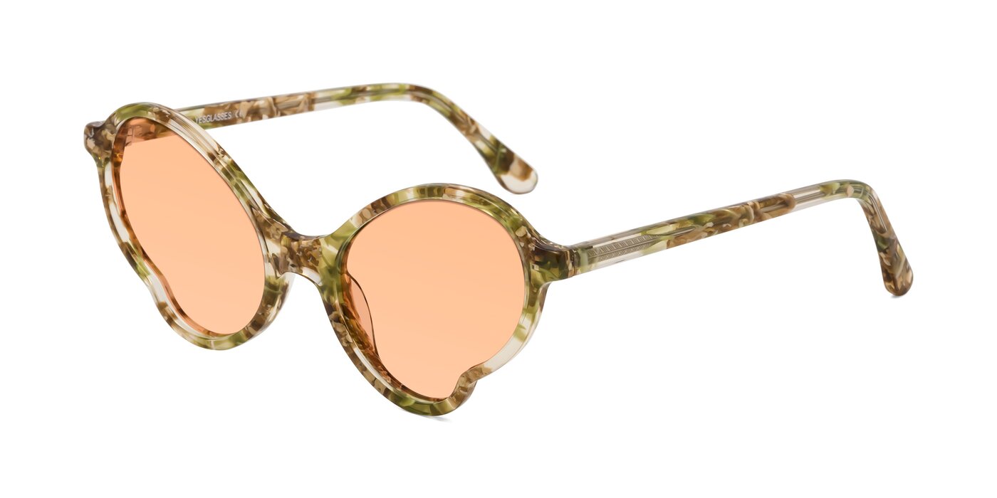 Green Floral Geek-Chic Geometric Butterfly Tinted Sunglasses with Light ...