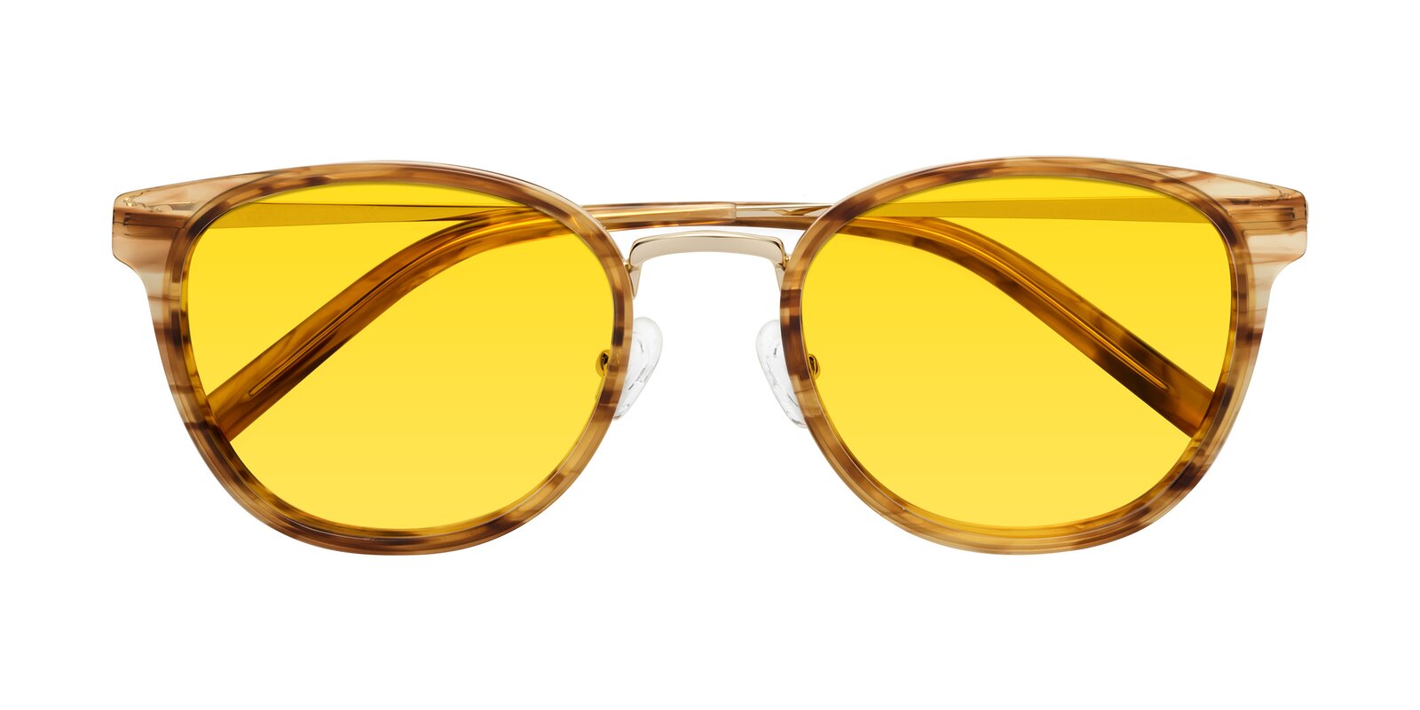 Amber Striped Hipster Low Bridge Fit Metal Bridge Tinted Sunglasses ...