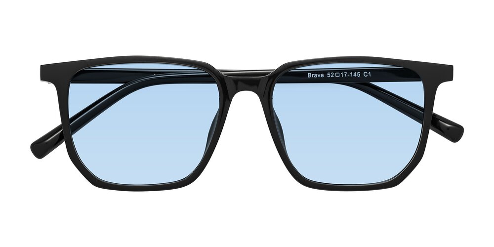 Black Classic TR90 Trapezoid Tinted Sunglasses with Light Blue Sunwear ...