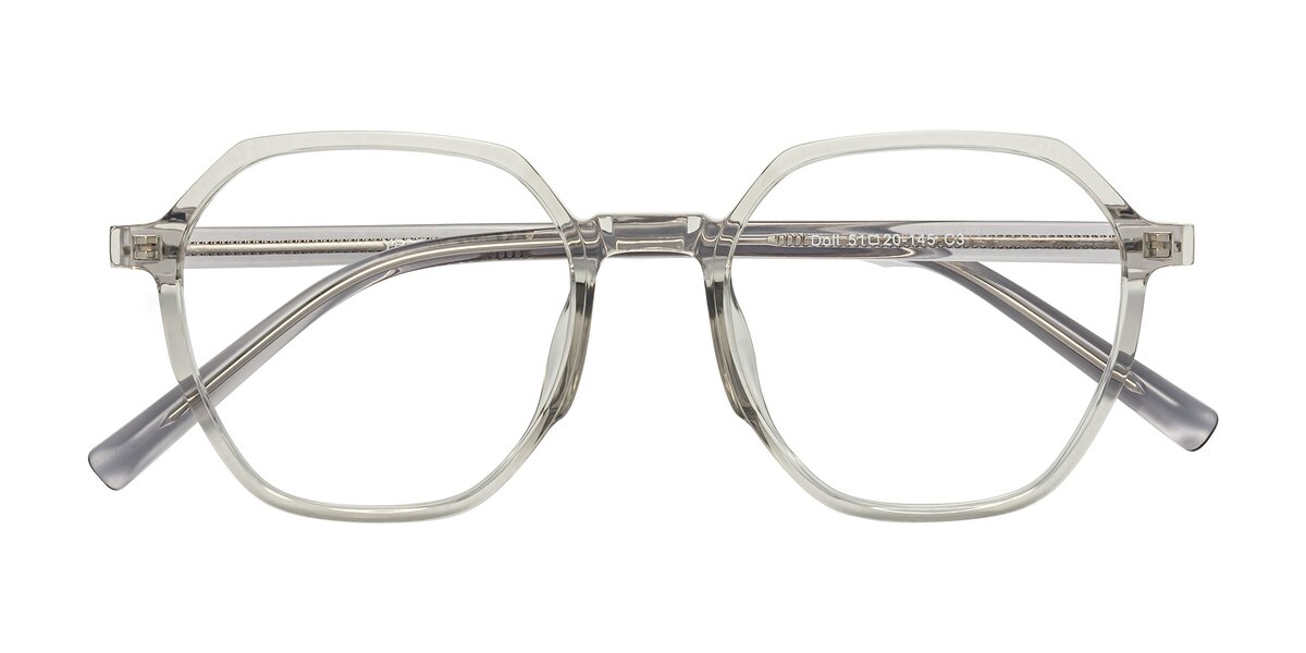Translucent Gray Hipster Low Bridge Fit Geometric Eyeglasses - Doll