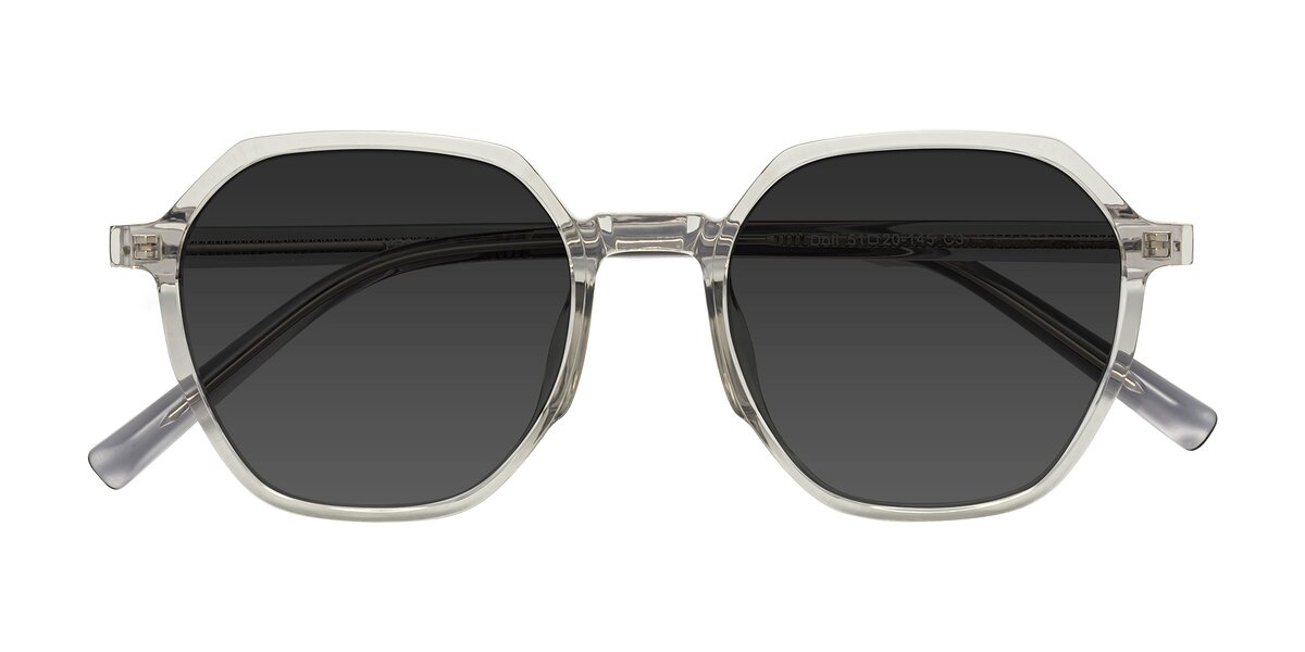 Translucent Gray Hipster Low Bridge Fit Geometric Tinted Sunglasses ...
