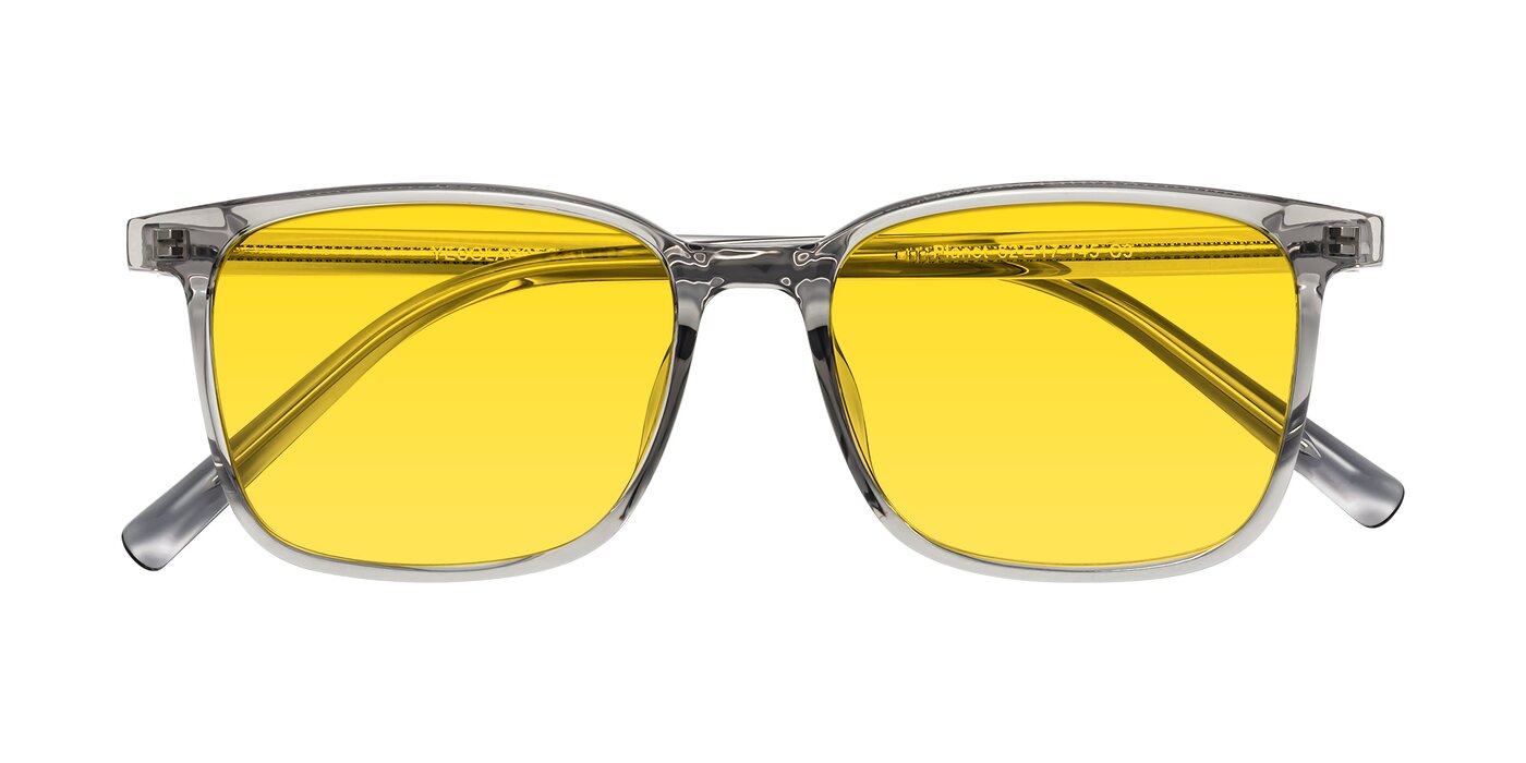 Translucent Gray Classic TR90 Rectangle Tinted Sunglasses with Yellow ...