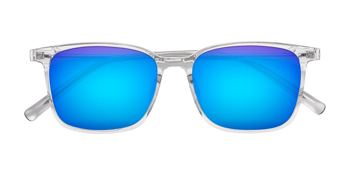Clear Classic TR90 Rectangle Mirrored Sunglasses with Blue Sunwear ...