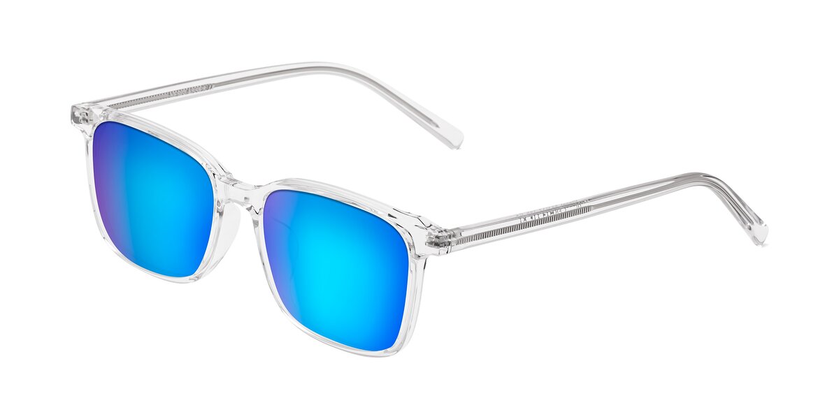 Clear Classic TR90 Rectangle Mirrored Sunglasses with Blue Sunwear ...