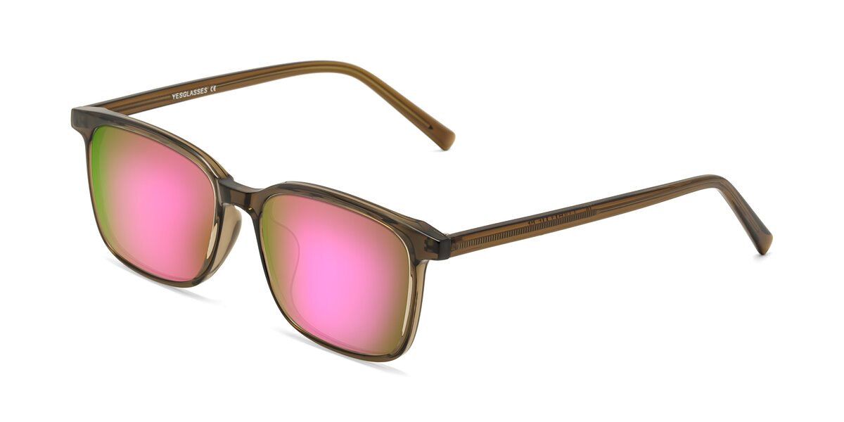 Coffee Classic TR90 Rectangle Mirrored Sunglasses with Pink Sunwear ...