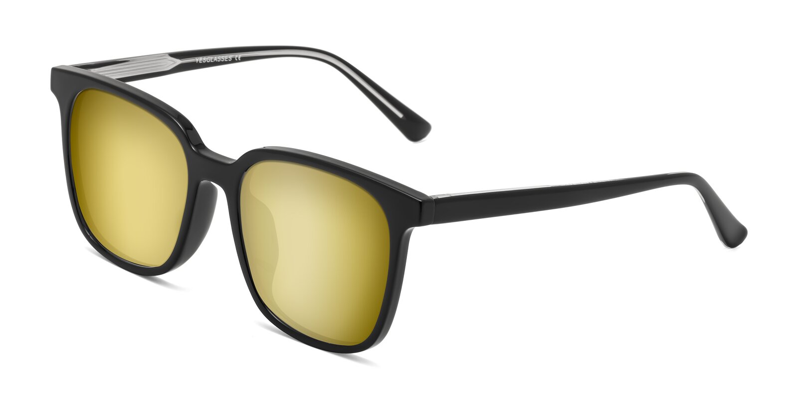Black Oversized TR90 Square Mirrored Sunglasses with Gold Sunwear ...