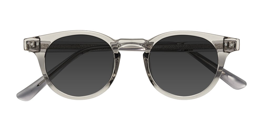 Translucent Gray Retro-Vintage Low Bridge Fit Round Tinted Sunglasses ...