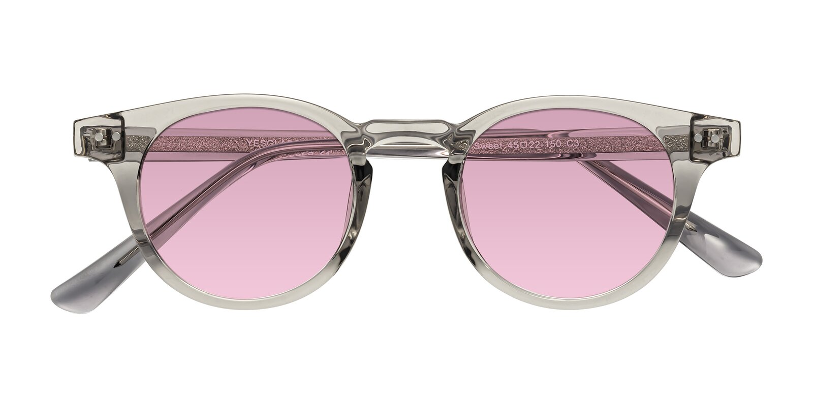 Translucent Gray Retro-Vintage Low Bridge Fit Round Tinted Sunglasses ...