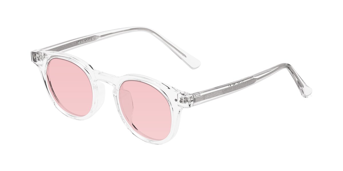 Clear Retro-Vintage Low Bridge Fit Round Tinted Sunglasses with Light ...