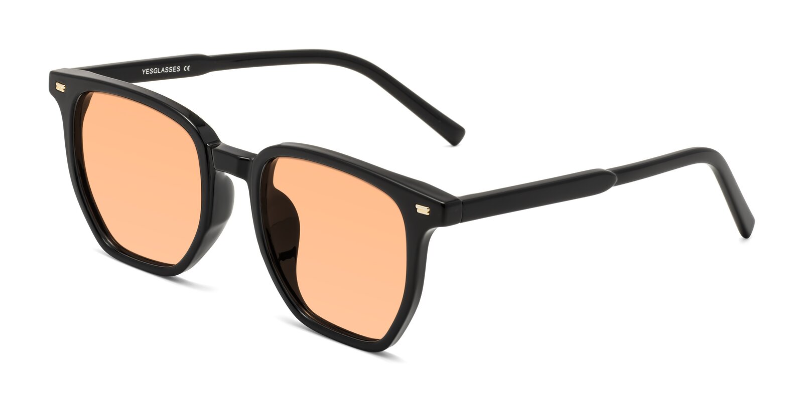 Black Hipster Low Bridge Fit Geometric Tinted Sunglasses with Light ...