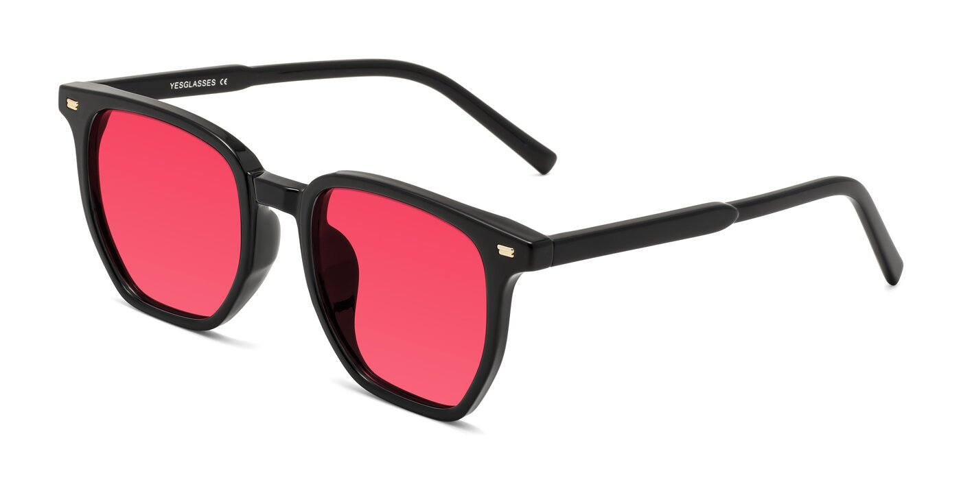 Black Hipster Low Bridge Fit Geometric Tinted Sunglasses with Red ...
