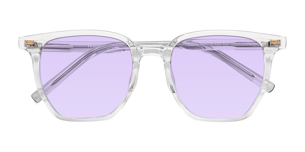 Clear Hipster Low Bridge Fit Geometric Tinted Sunglasses with Light ...