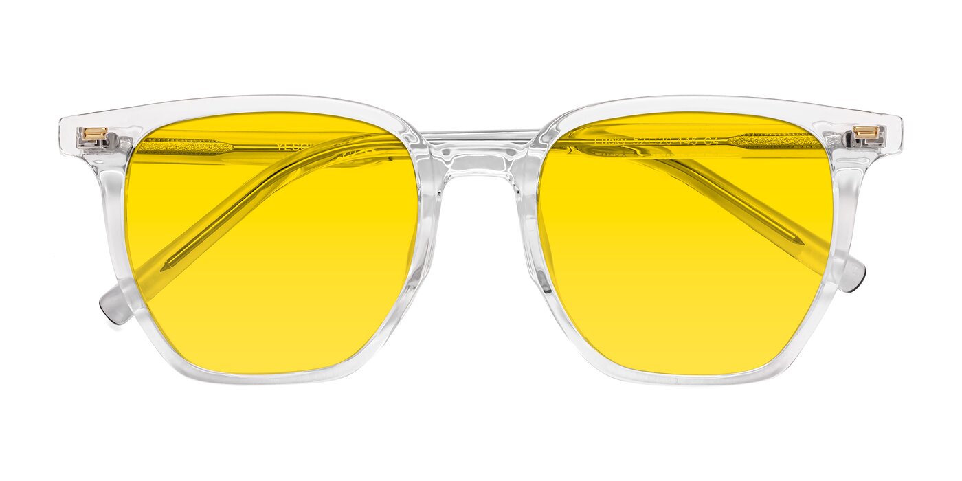 Clear Hipster Low Bridge Fit Geometric Tinted Sunglasses with Yellow ...