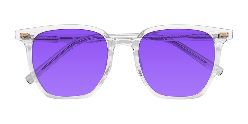 Clear Hipster Low Bridge Fit Geometric Tinted Sunglasses with Purple ...