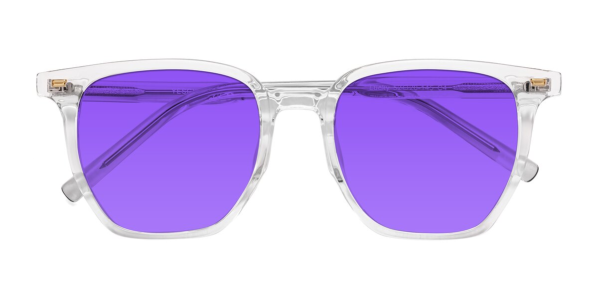 Clear Hipster Low Bridge Fit Geometric Tinted Sunglasses with Purple ...