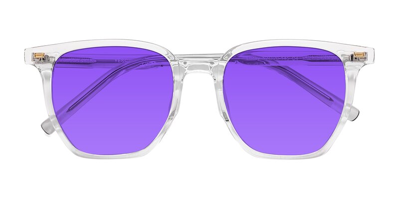 Clear Hipster Low Bridge Fit Geometric Tinted Sunglasses with Purple ...