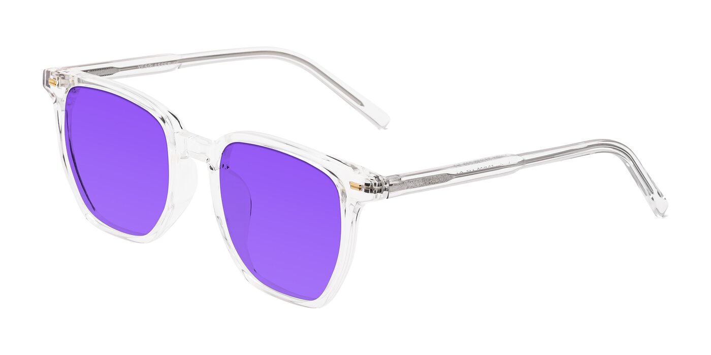 Clear Hipster Low Bridge Fit Geometric Tinted Sunglasses with Purple ...