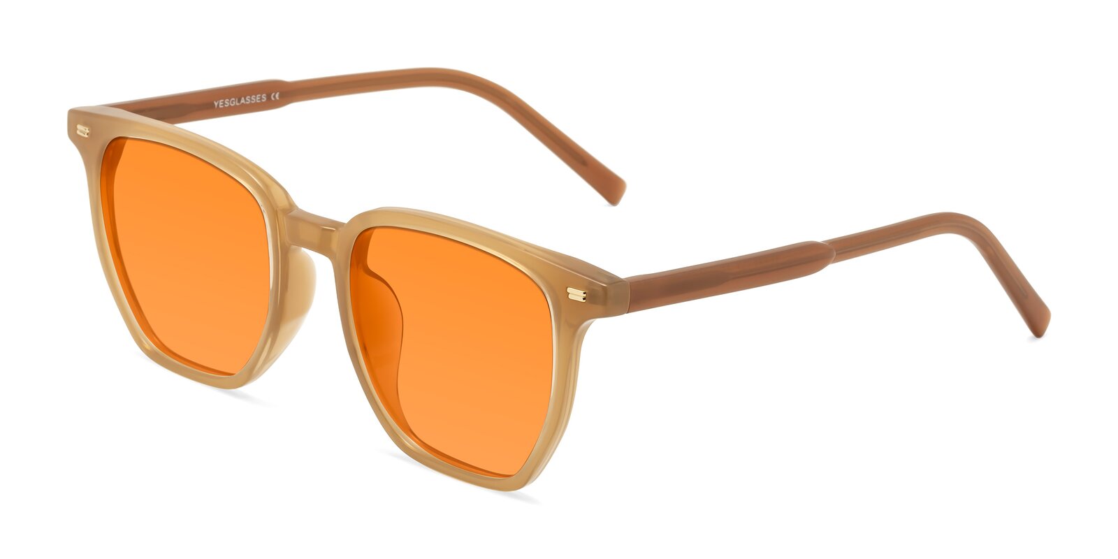 Caramel Hipster Low Bridge Fit Geometric Tinted Sunglasses with Orange ...