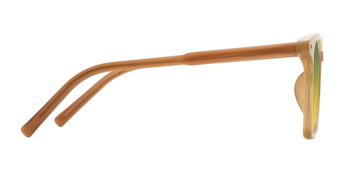 Caramel Hipster Low Bridge Fit Geometric Gradient Sunglasses with Green ...