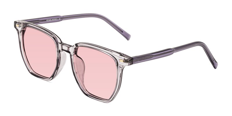 Light Purple Hipster Low Bridge Fit Geometric Tinted Sunglasses with ...