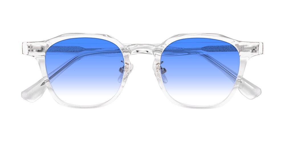 Clear Retro-Vintage Low Bridge Fit TR90 Gradient Sunglasses with Blue ...