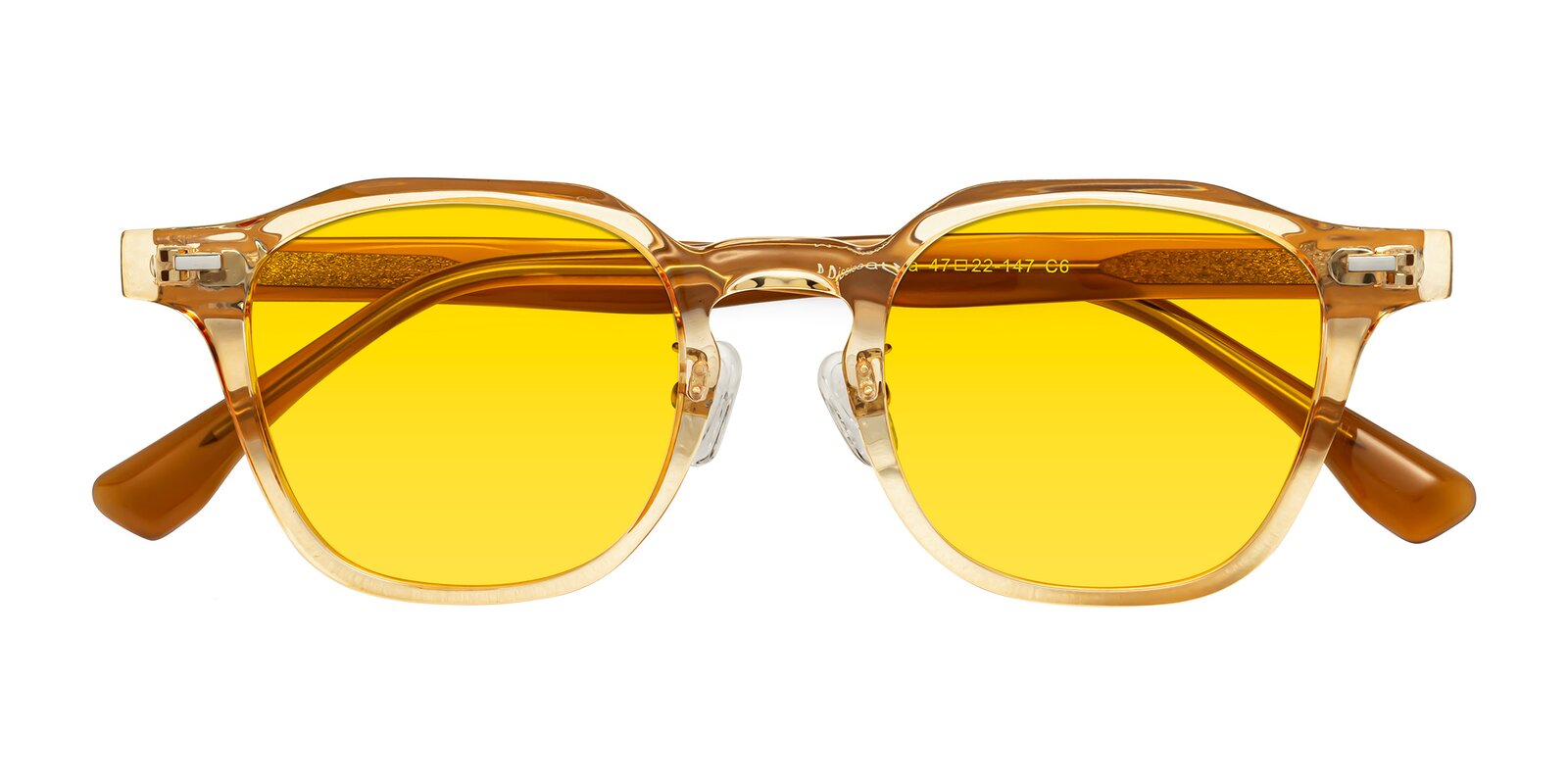 Amber Retro-Vintage Low Bridge Fit TR90 Tinted Sunglasses with Yellow ...