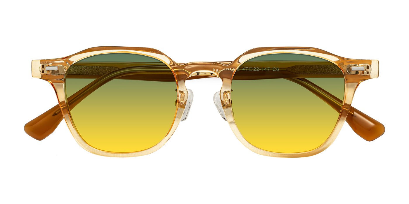 Amber Retro-Vintage Low Bridge Fit TR90 Gradient Sunglasses with Green ...