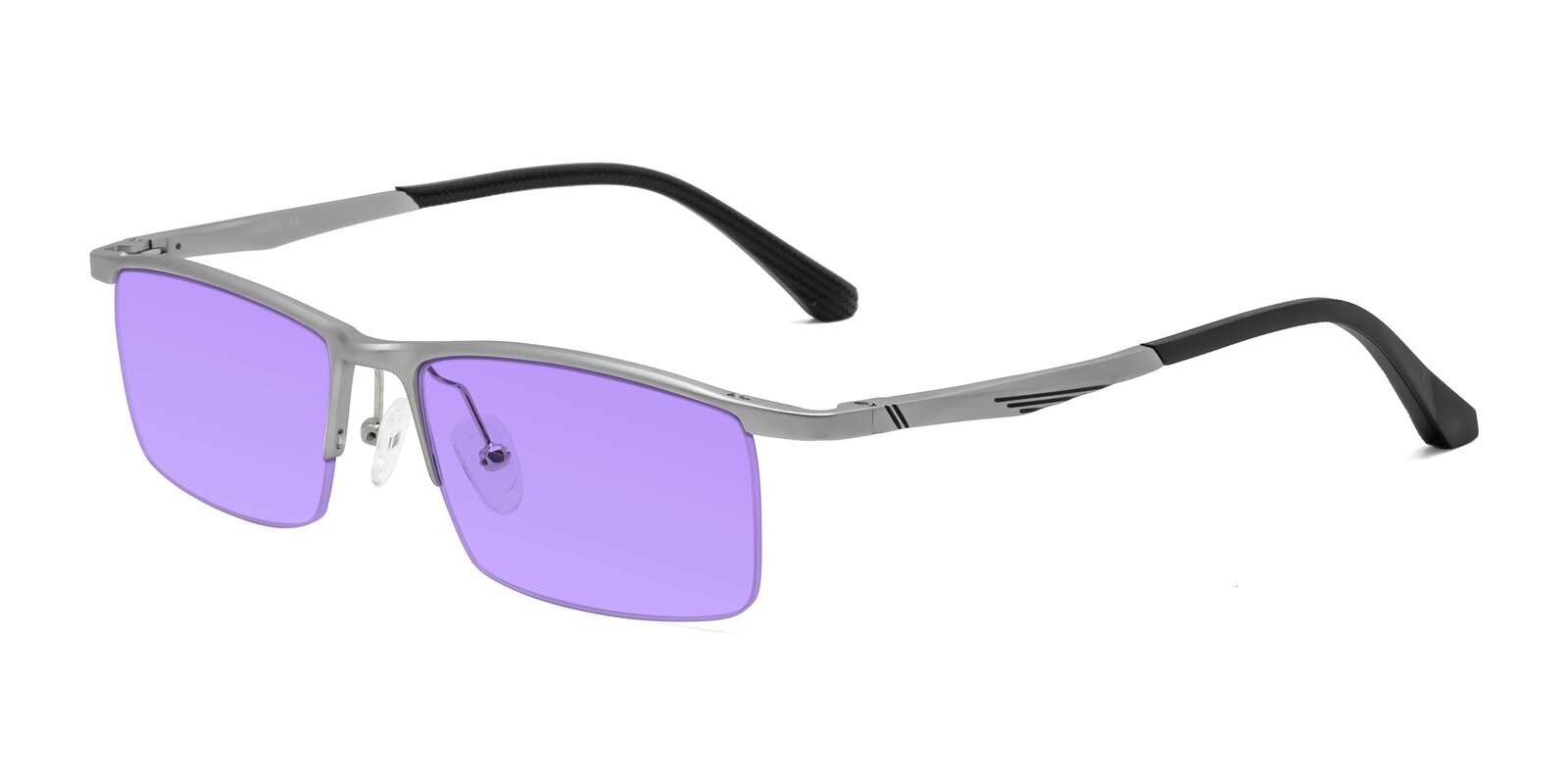 Silver Magnesium Alloy Rectangle Semi-Rimless Tinted Sunglasses with ...
