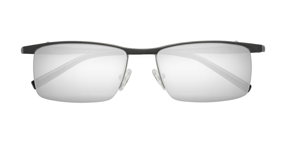 Black Wide Rectangle Rimless Mirrored Sunglasses with Blue Sunwear ...