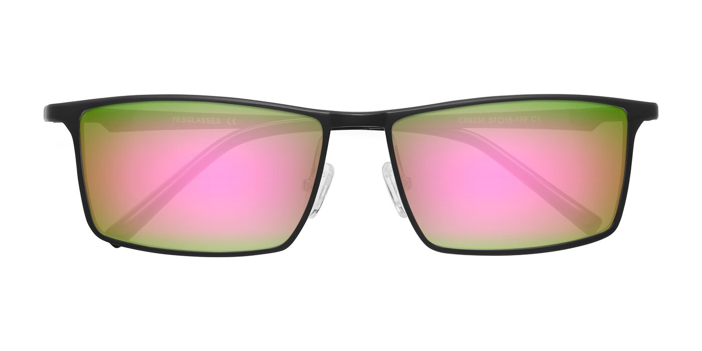 Black Wide Magnesium Alloy Rectangle Mirrored Sunglasses with Pink ...