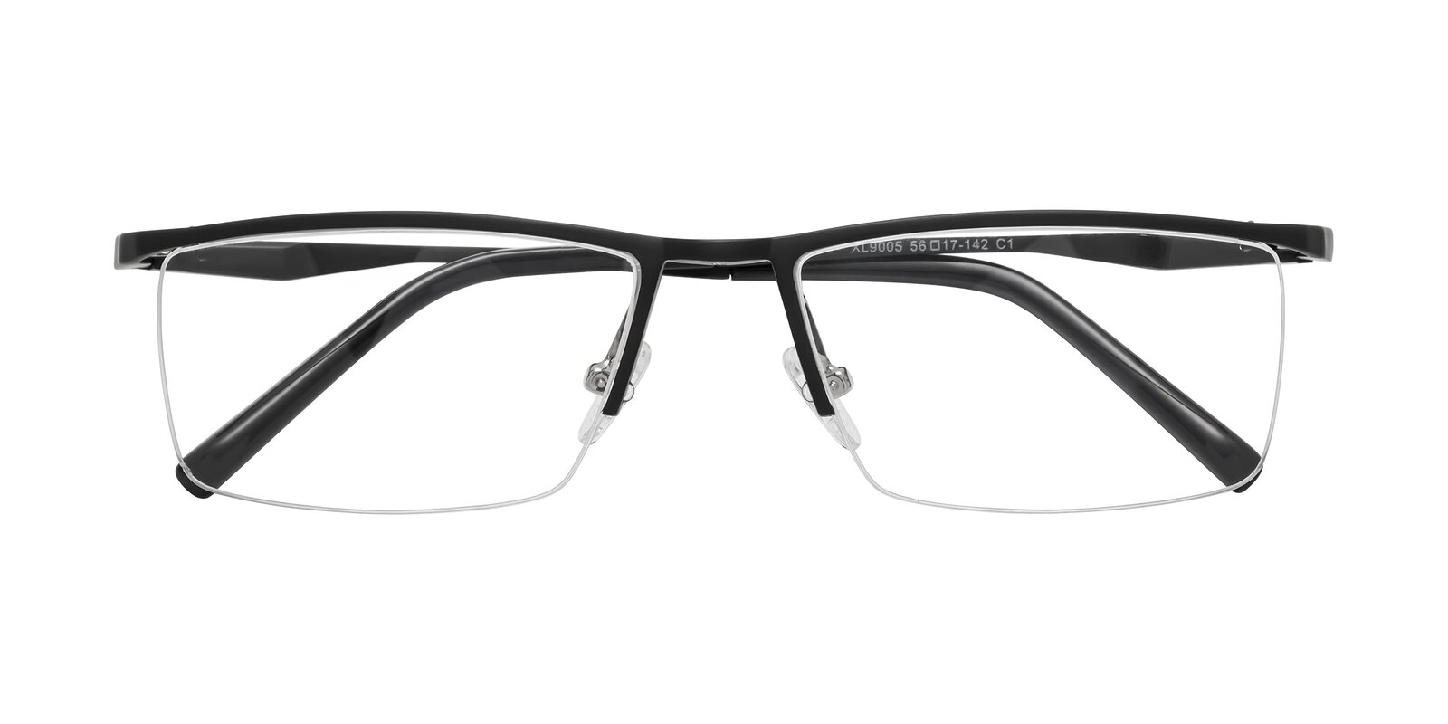 Black Magnesium Alloy Rectangle Semi-Rimless Eyeglasses - Hamiti