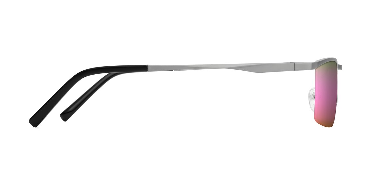 Silver Magnesium Alloy Rectangle Semi-Rimless Mirrored Sunglasses with ...